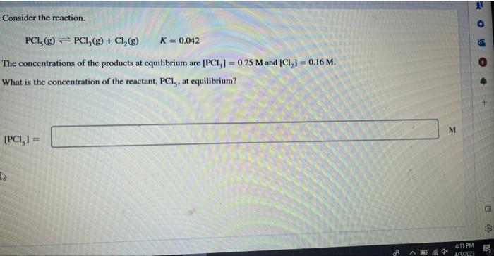 Solved Consider the reaction. PCl5( g)⇌PCl3( g)+Cl2( | Chegg.com