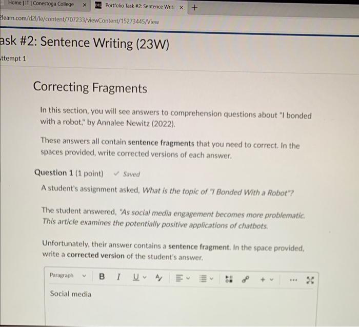 Correcting Fragments In this section, you will see | Chegg.com