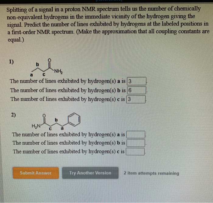 Solved Splitting of a signal in a proton NMR spectrum tells | Chegg.com