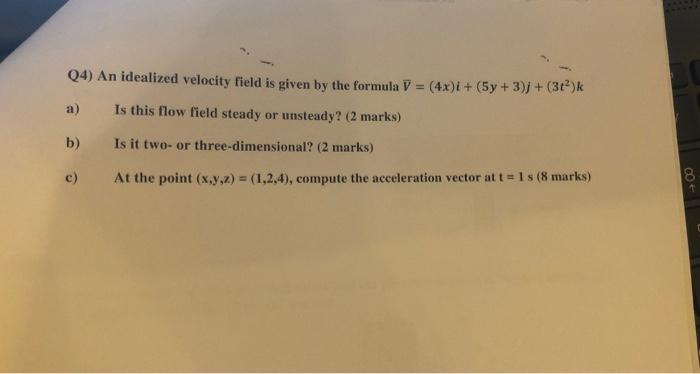 Solved (4) An idealized velocity field is given by the | Chegg.com