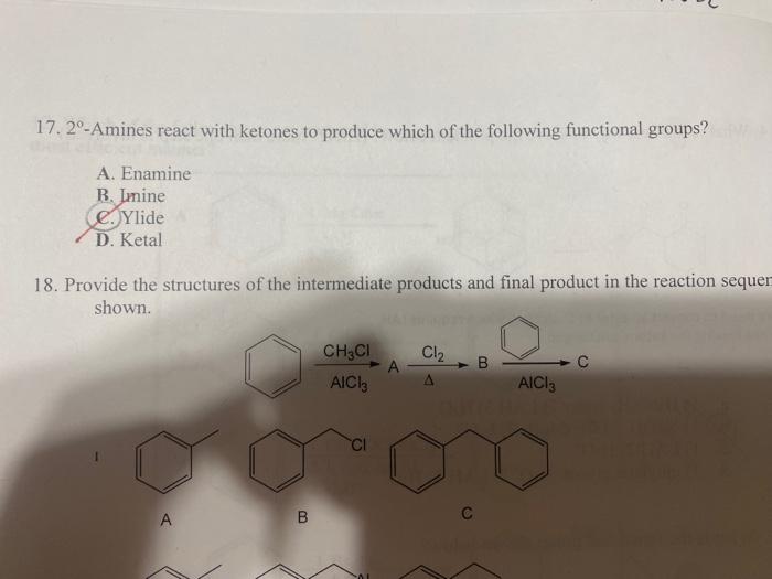 Solved 17. 2∘-Amines react with ketones to produce which of | Chegg.com