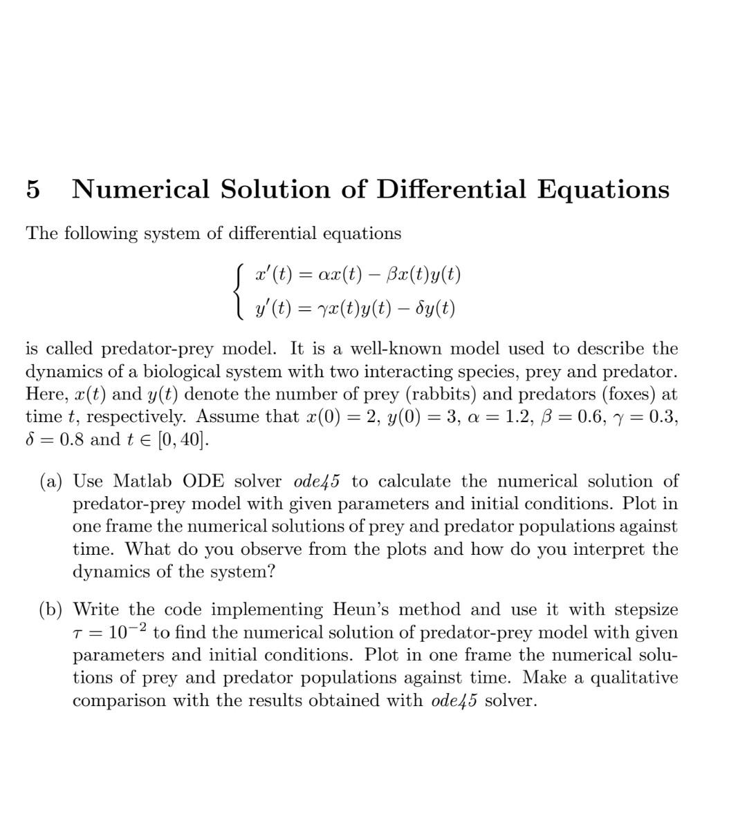 Solved 5 Numerical Solution of Differential Equations The | Chegg.com