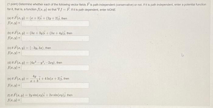Solved (1 point) Determine whether each of the following | Chegg.com