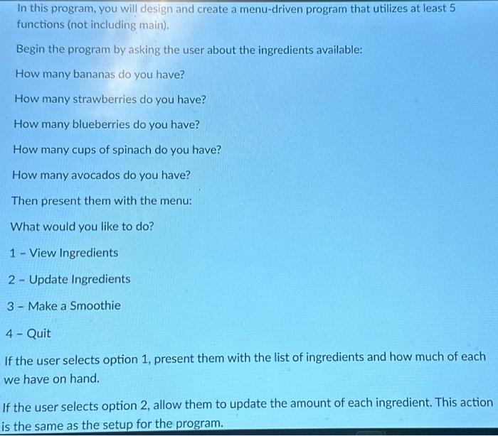 Solved Smoothies are a great way to recover from a workout. | Chegg.com