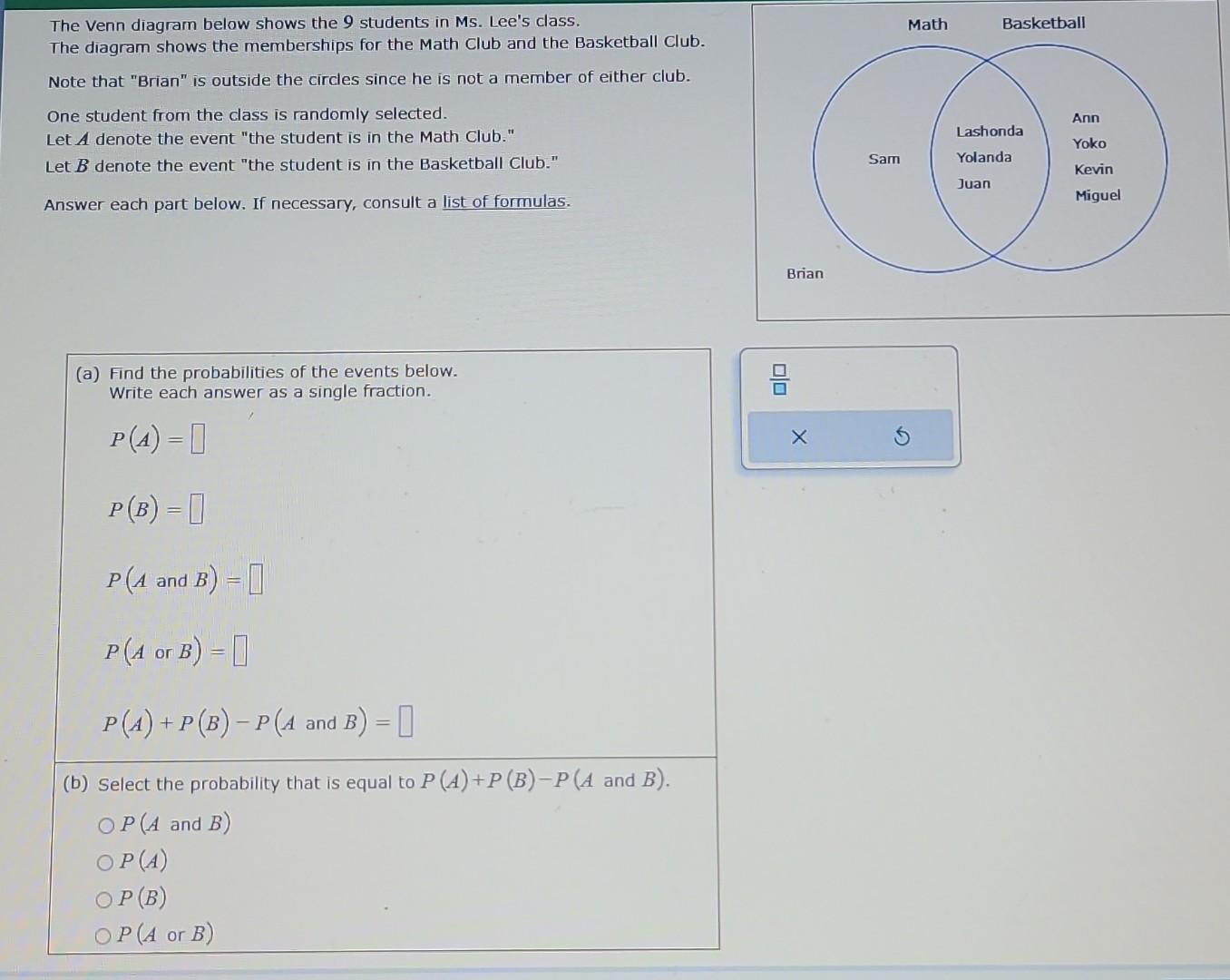 Solved The Venn diagram below shows the 9 students in Ms. | Chegg.com