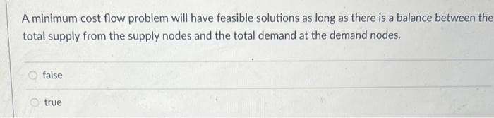 Solved A minimum cost flow problem will have feasible | Chegg.com