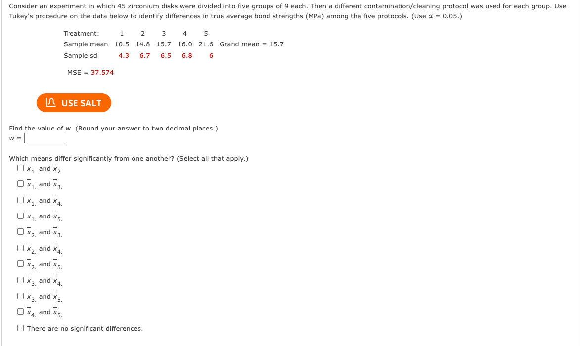 Solved Tukey's procedure on the data below to identify | Chegg.com