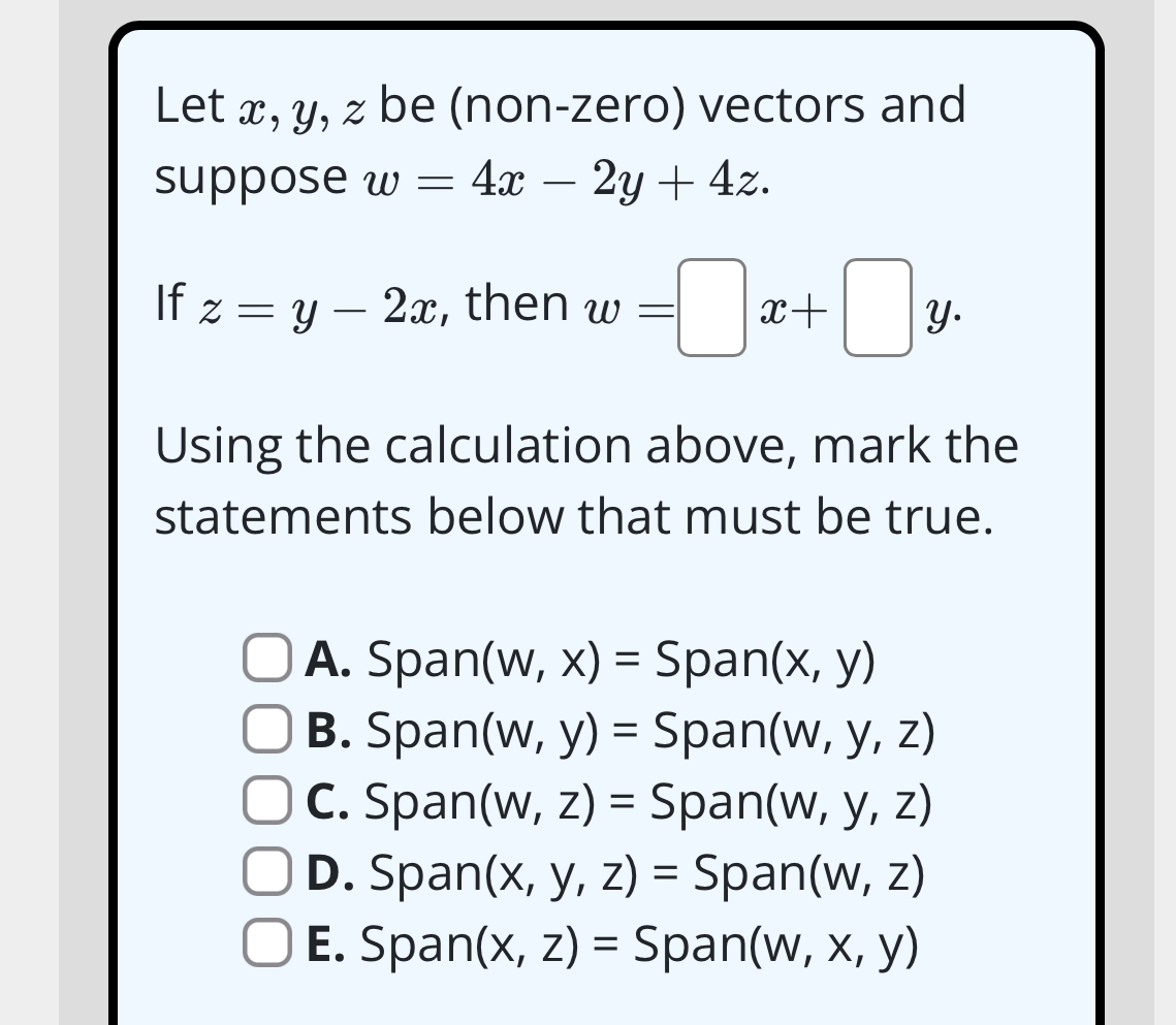 Solved Let x,y,z ﻿be (non-zero) ﻿vectors and suppose | Chegg.com