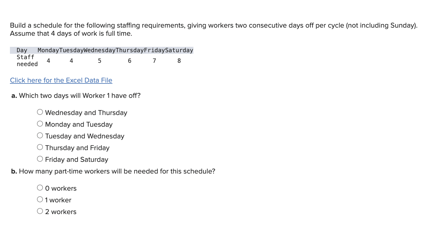 Solved Build a schedule for the following staffing | Chegg.com