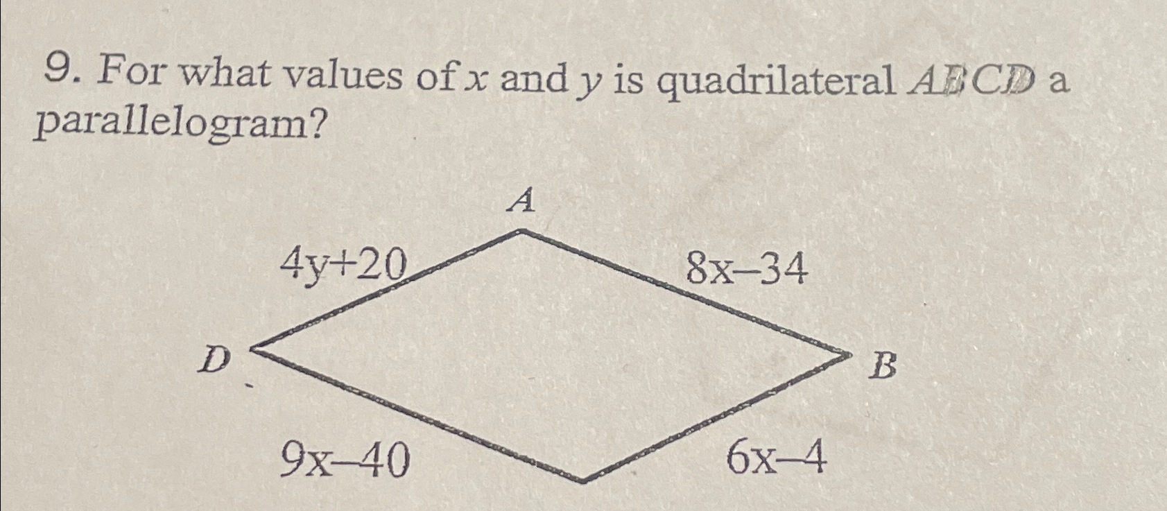Solved For what values of x ﻿and y ﻿is quadrilateral ABCD a | Chegg.com