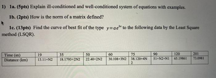 Solved 1) 1a. (5pts) Explain ill-conditioned and | Chegg.com