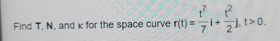 Solved 7 Z ² Find T, N, and k for the space curve r(t) = ži+ | Chegg.com