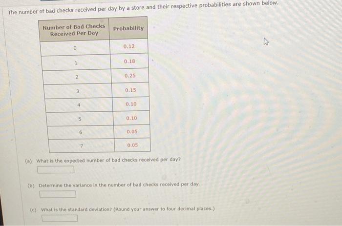 Solved The number of bad checks received per day by a store | Chegg.com