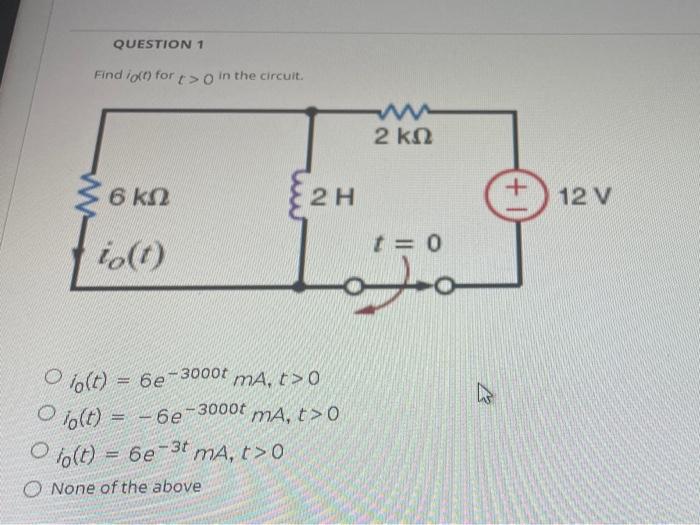 Solved QUESTION 1 Findio) for >o in the circuit. 2 ΚΩ 2 H I | Chegg.com