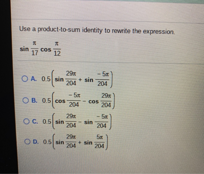 Solved Use a product-to-sum identity to rewrite the | Chegg.com