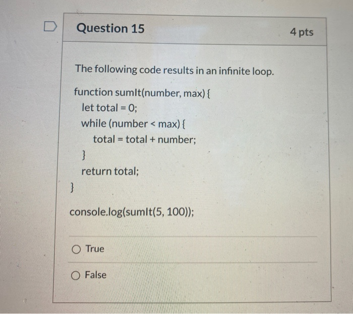 Solved Question 15 4 pts The following code results in an | Chegg.com
