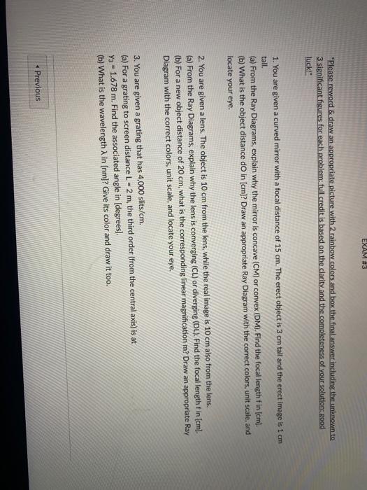 Solved EXAM 33 Please reword & draw an appropriate picture | Chegg.com