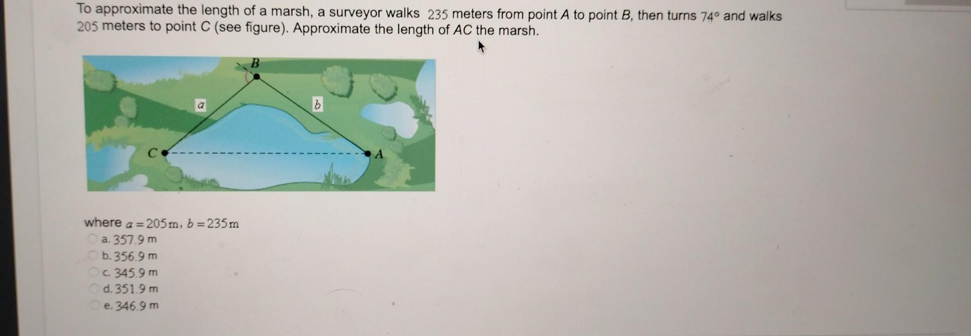 Solved To approximate the length of a marsh, a surveyor | Chegg.com
