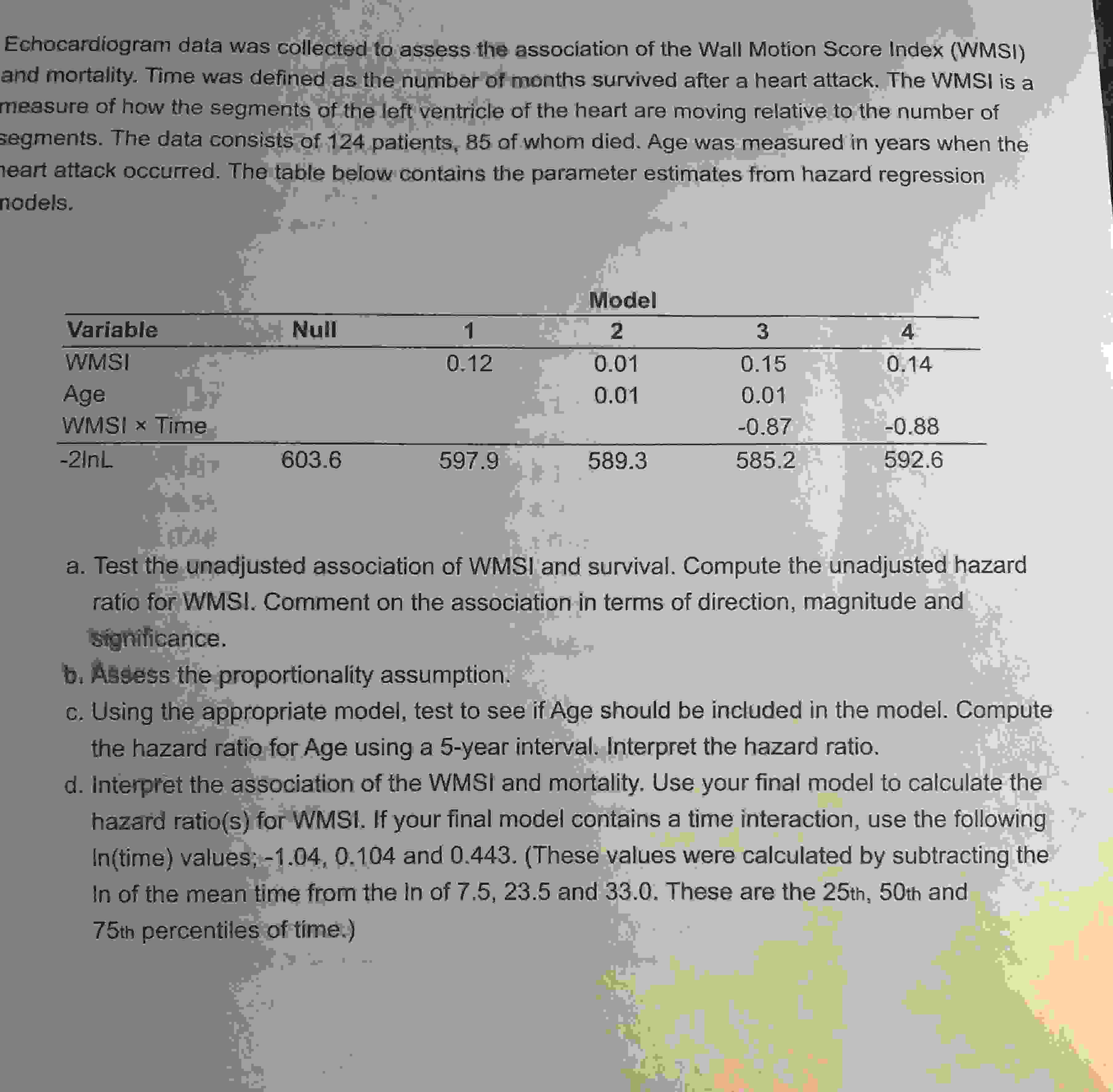 Echocardiogram data was collected to assess the | Chegg.com