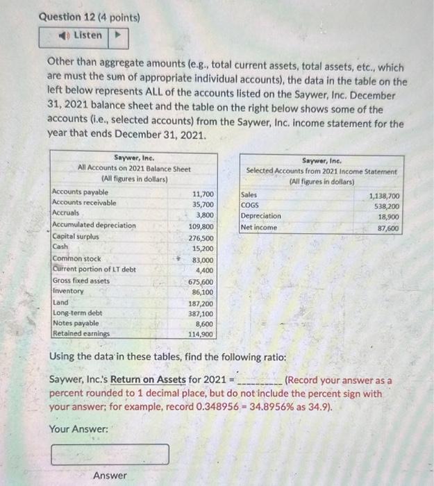 Solved Other than aggregate amounts (e.g., total current | Chegg.com