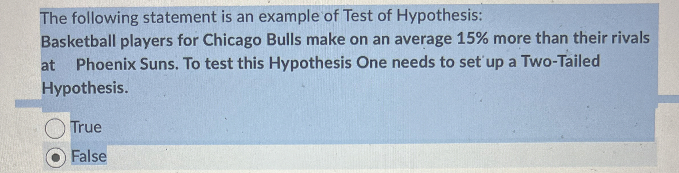 Solved The following statement is an example of Test of | Chegg.com