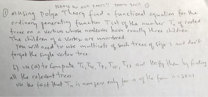 Solved 1 A Using Polya Theory Find A Functional Equation 
