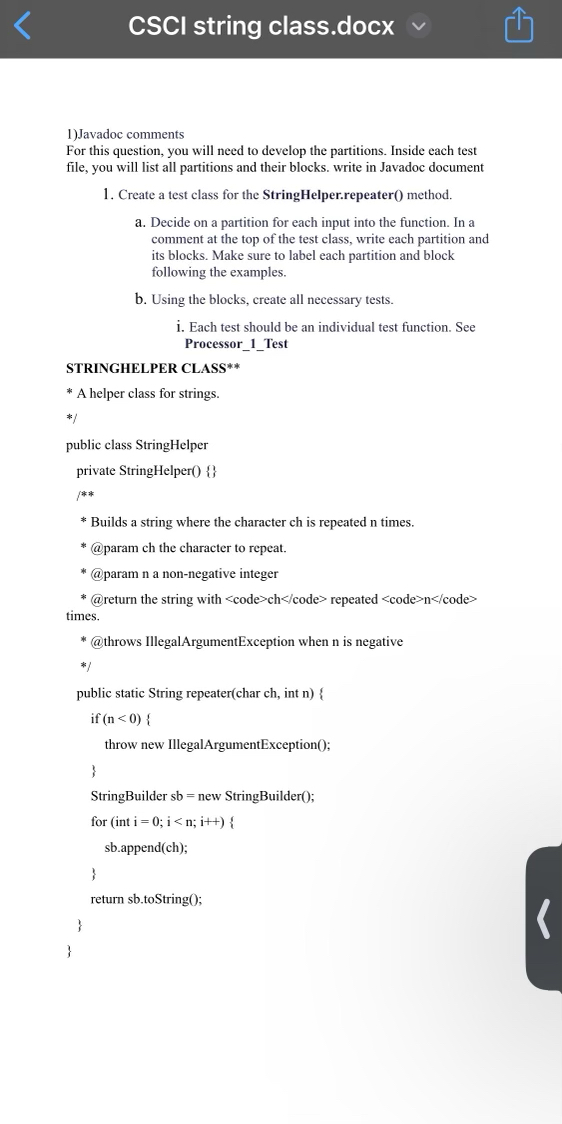 Solved CSCl ﻿string class.docxJavadoc commentsFor this | Chegg.com