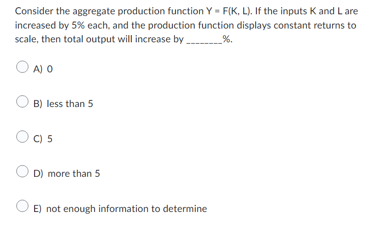 Solved Consider the aggregate production function Y=F(K,L). | Chegg.com