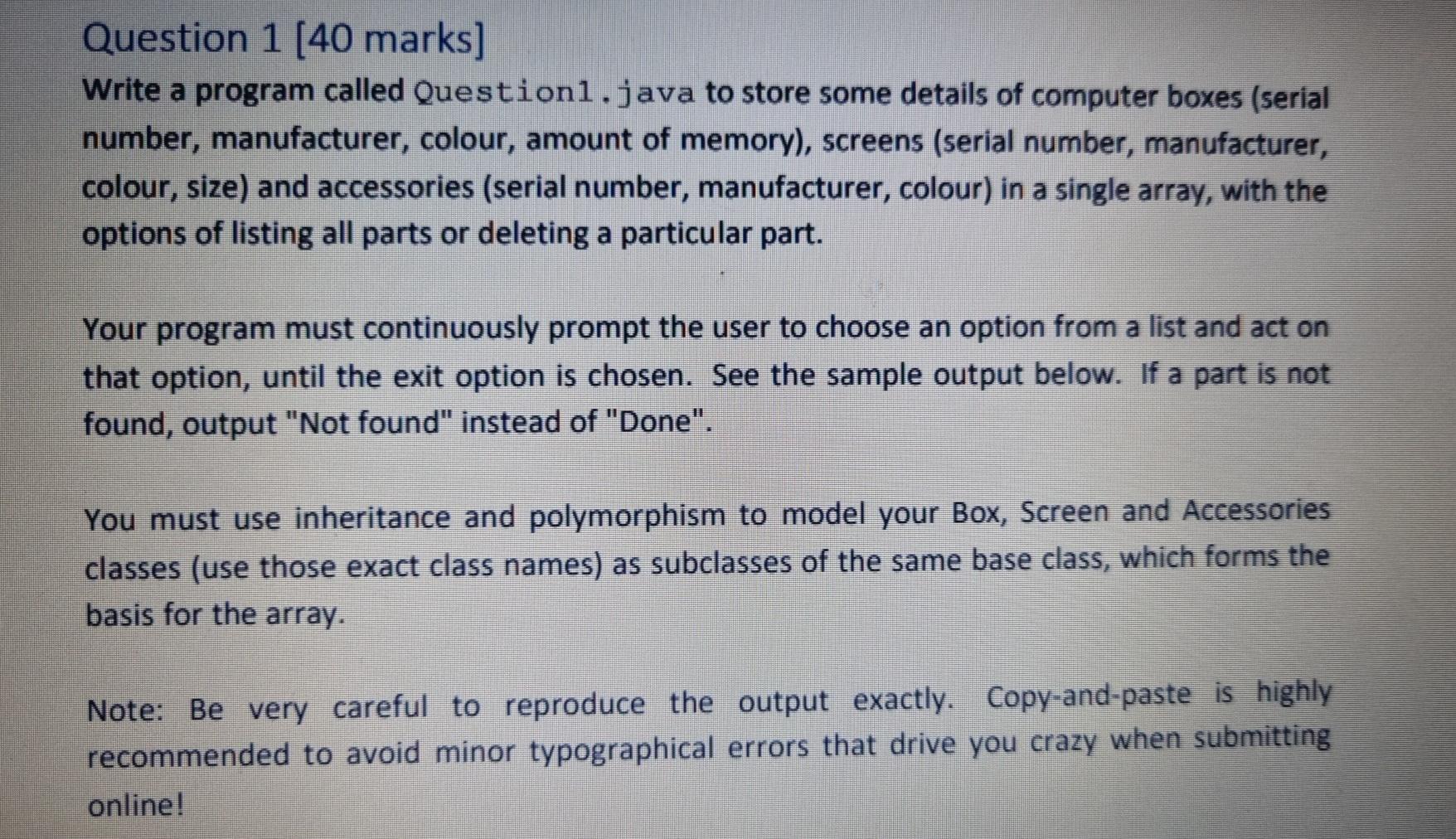 Solved Write A Program Called Question1 Java To Store Some