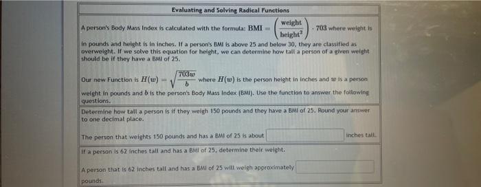 Solved Evaluating and Solving Radical Functions weight A | Chegg.com