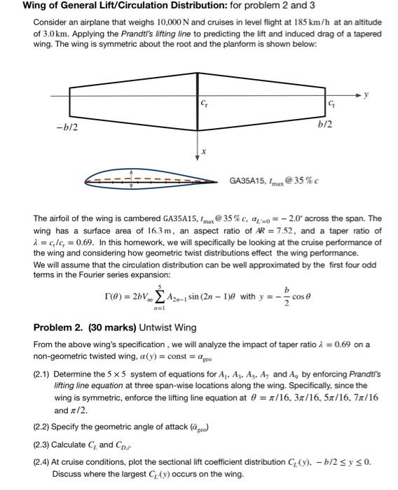 Solved Wing of General Lift/Circulation Distribution: for | Chegg.com