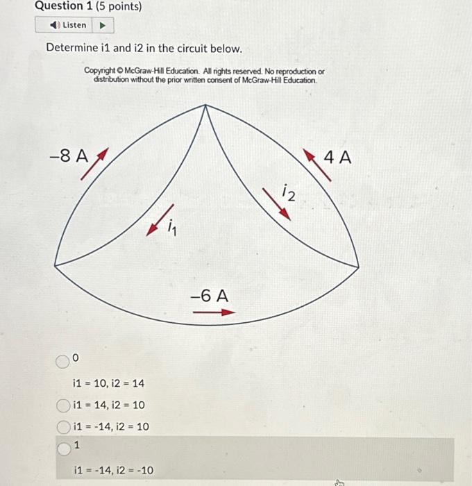 Solved Determine i1 and i2 in the circuit below. Copyright O | Chegg.com