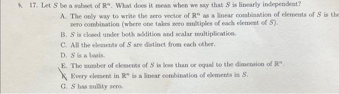 Solved * 17. Let S be a subset of Rn. What does it mean when | Chegg.com
