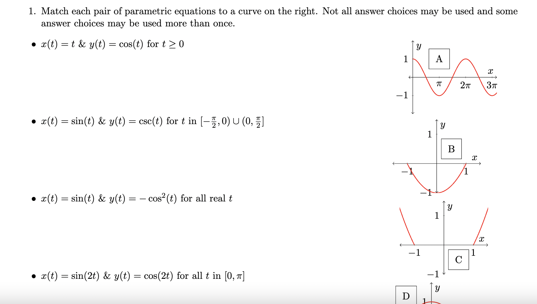 Solved Match each pair of parametric equations to a curve on | Chegg.com