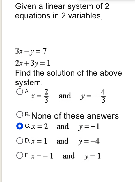 Solved Given a linear system of 2 ﻿equations in 2 | Chegg.com