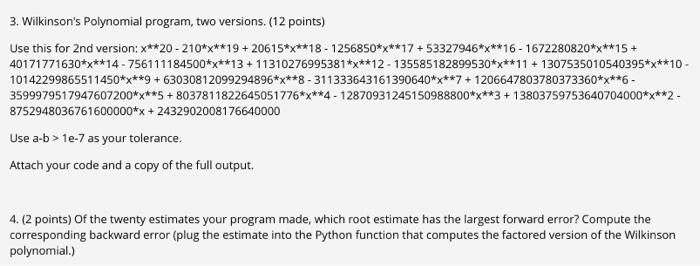 3. Wilkinson's Polynomial program, two versions. (12 | Chegg.com