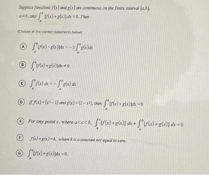 Solved Suppose functions f(x) and g(x) are continuous on the | Chegg.com
