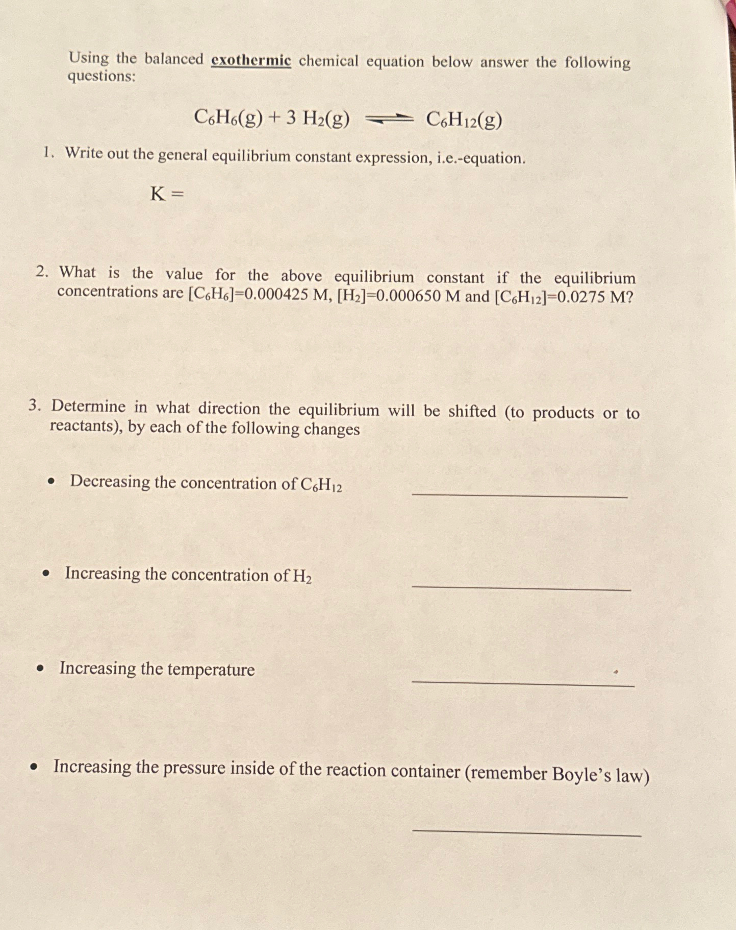 Solved Using the balanced exothermic chemical equation below | Chegg.com