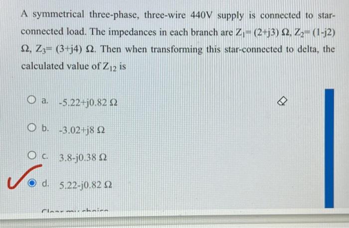 Solved A symmetrical three-phase, three-wire 440 V supply is | Chegg.com