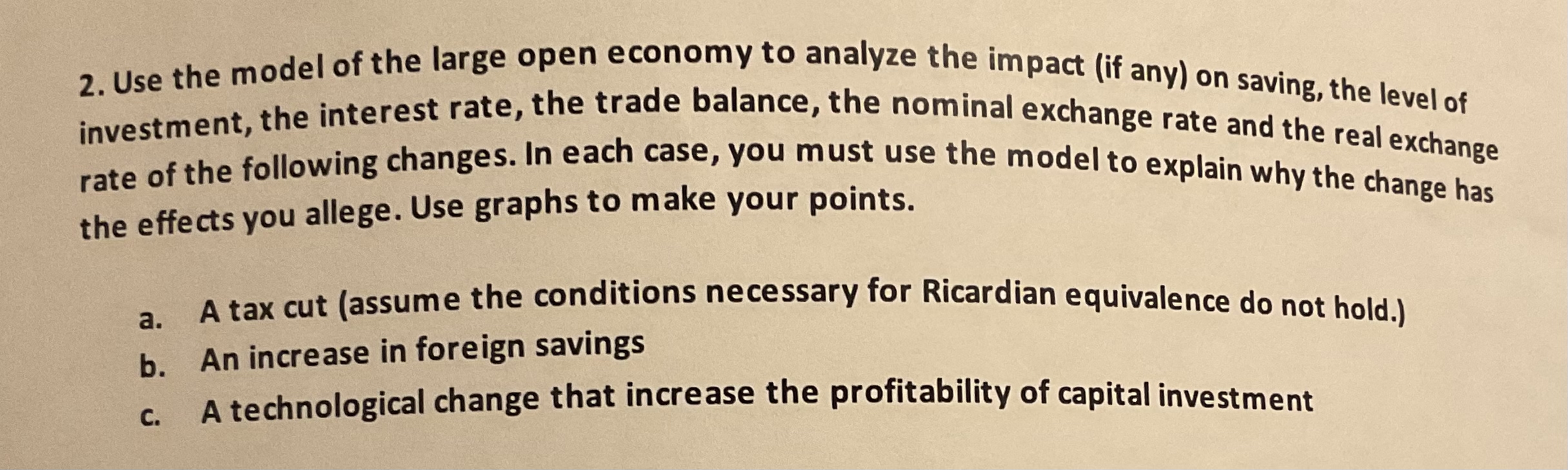 Use the model of the large open economy to analyze | Chegg.com