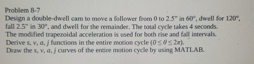 Solved Problem 8-7 Design a double-dwell cam to move a | Chegg.com