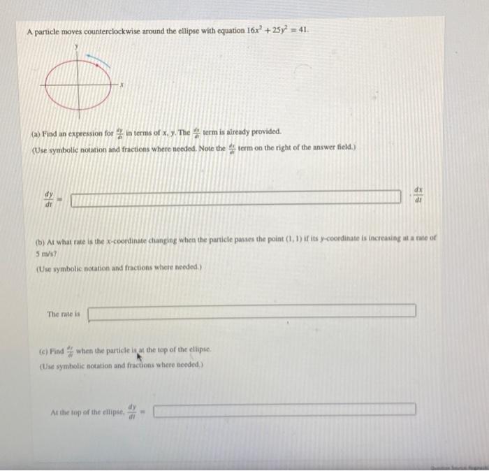 Solved A particle moves counterclockwise around the ellipse | Chegg.com