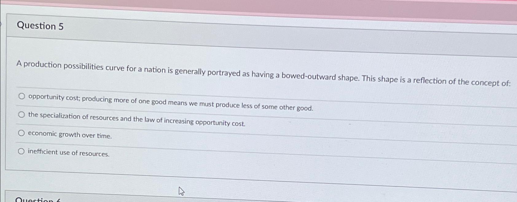 Solved Question 5A production possibilities curve for a | Chegg.com