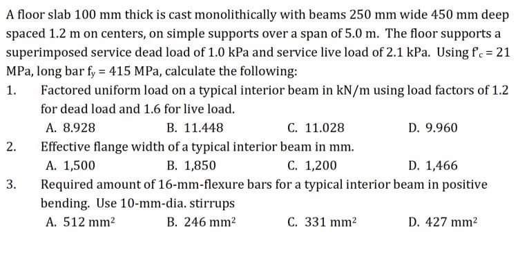 Solved A floor slab 100 mm thick is cast monolithically with | Chegg.com