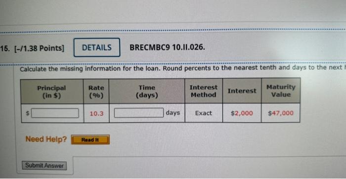 Solved /1.38 Points] BRECMBC9 10.II.026. Calculate the | Chegg.com