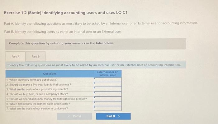 Solved Exercise 1-2 (Static) Identifying accounting users | Chegg.com