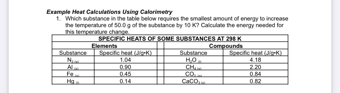Solved Example Heat Calculations Using CalorimetryWhich | Chegg.com