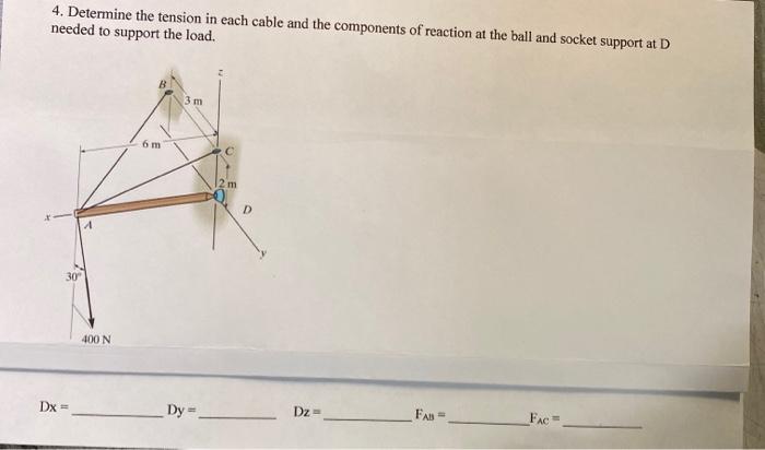 Solved 4. Determine the tension in each cable and the | Chegg.com