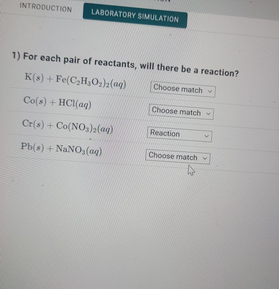 Solved INTRODUCTION LABORATORY SIMULATION 1) For each pair | Chegg.com