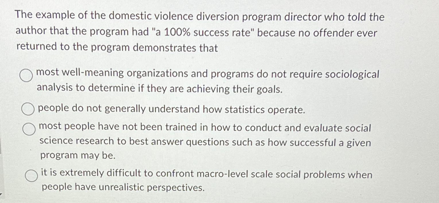 Solved The example of the domestic violence diversion | Chegg.com